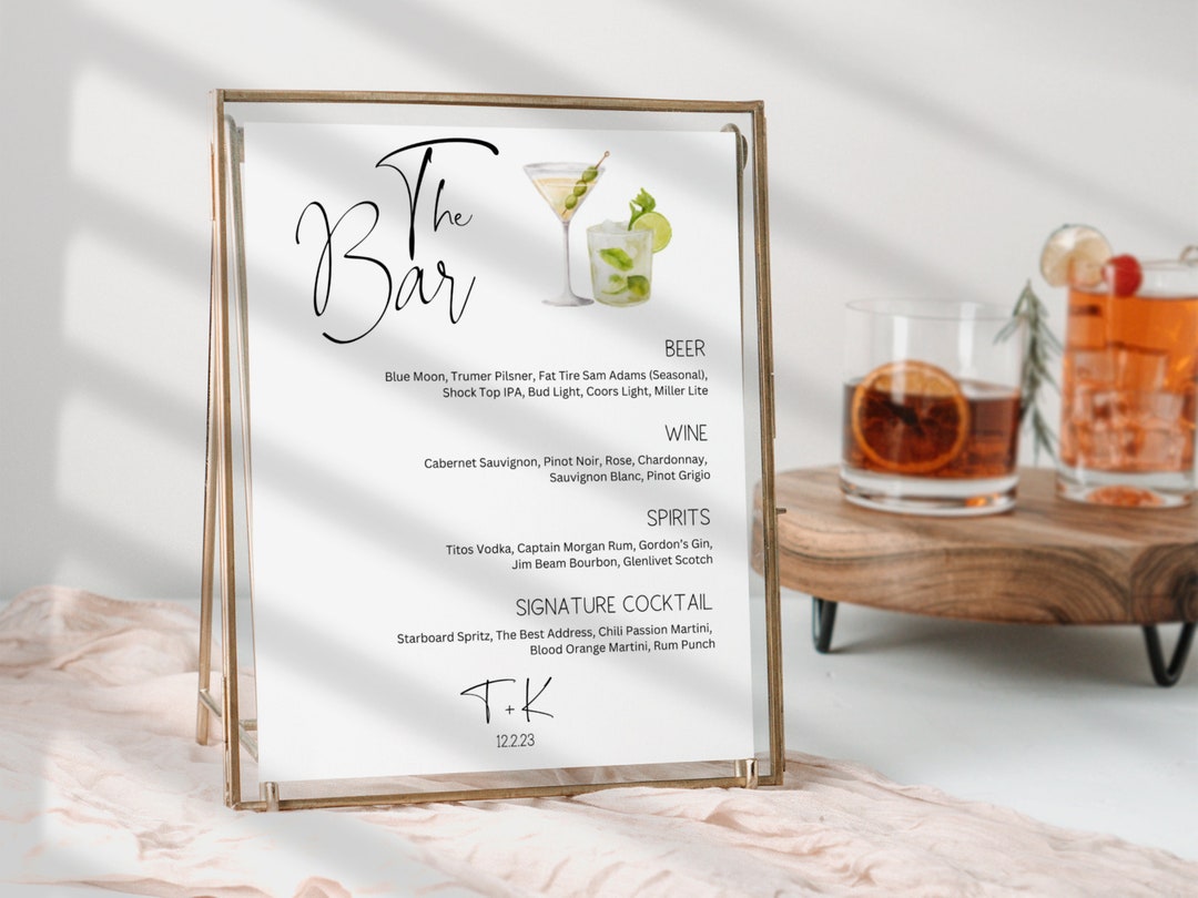 The Bar Menu Sign the Bar Template Wedding Bar Sign Template Modern ...