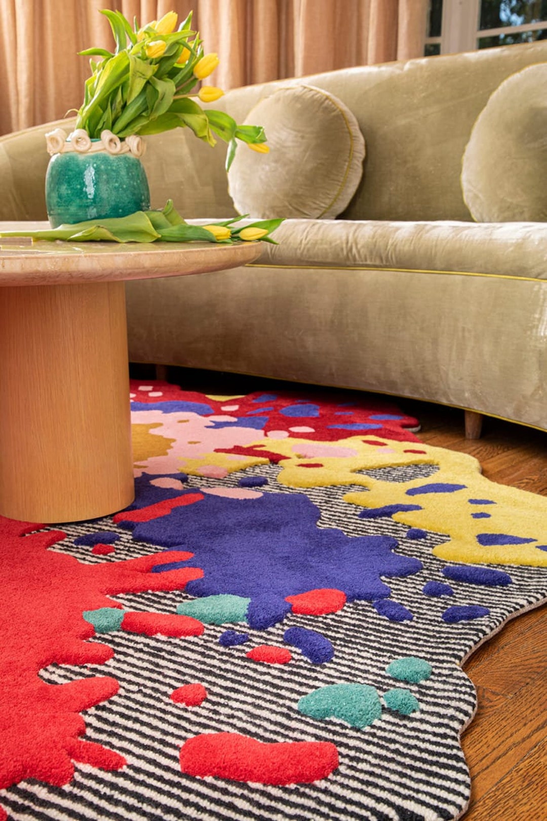 Multicolored Paint Hand-tufted 100% Wool Loop Baground Area Rug Carpet ...