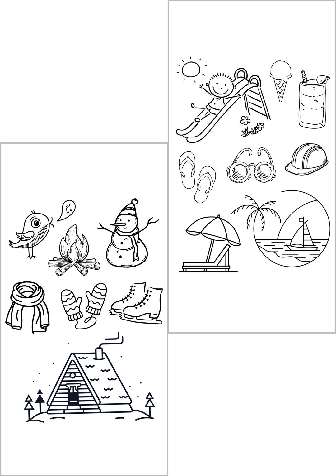 Combo of Two Coloring Page Summer and Winter Coloring Pages - Etsy