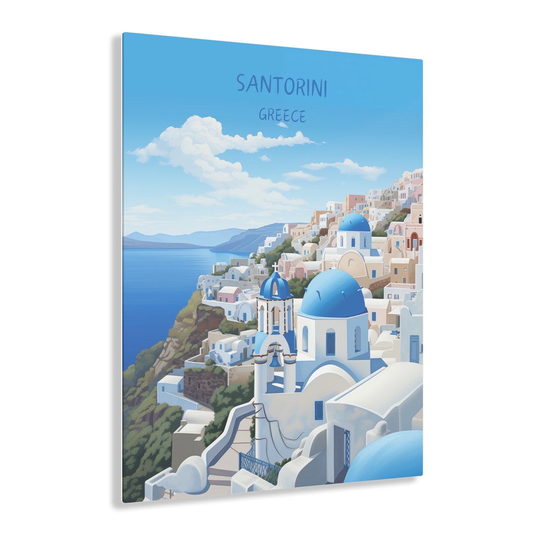 Santorini Art Greece Wall Art Blue Domed Churches Travel Wall Art ...