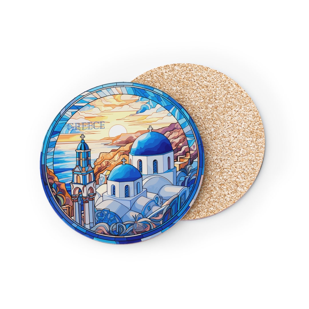 Santorini, Greece, Blue Domed Churches, Travel Print Coaster, Home ...