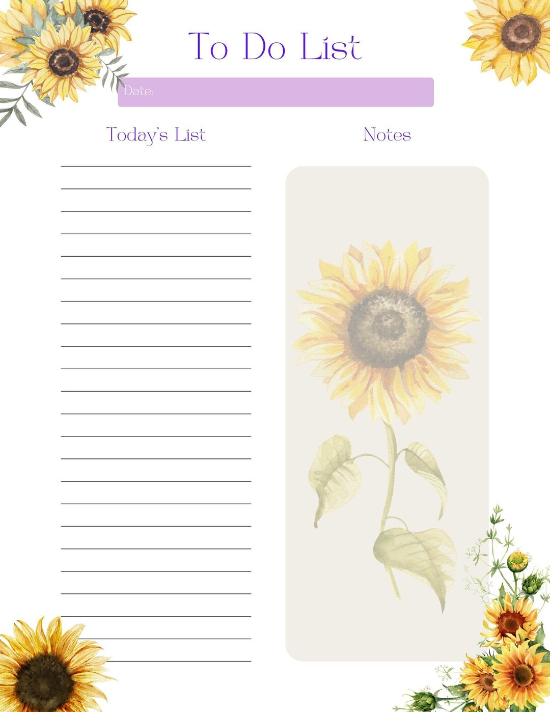 Sunflower to Do List - Etsy