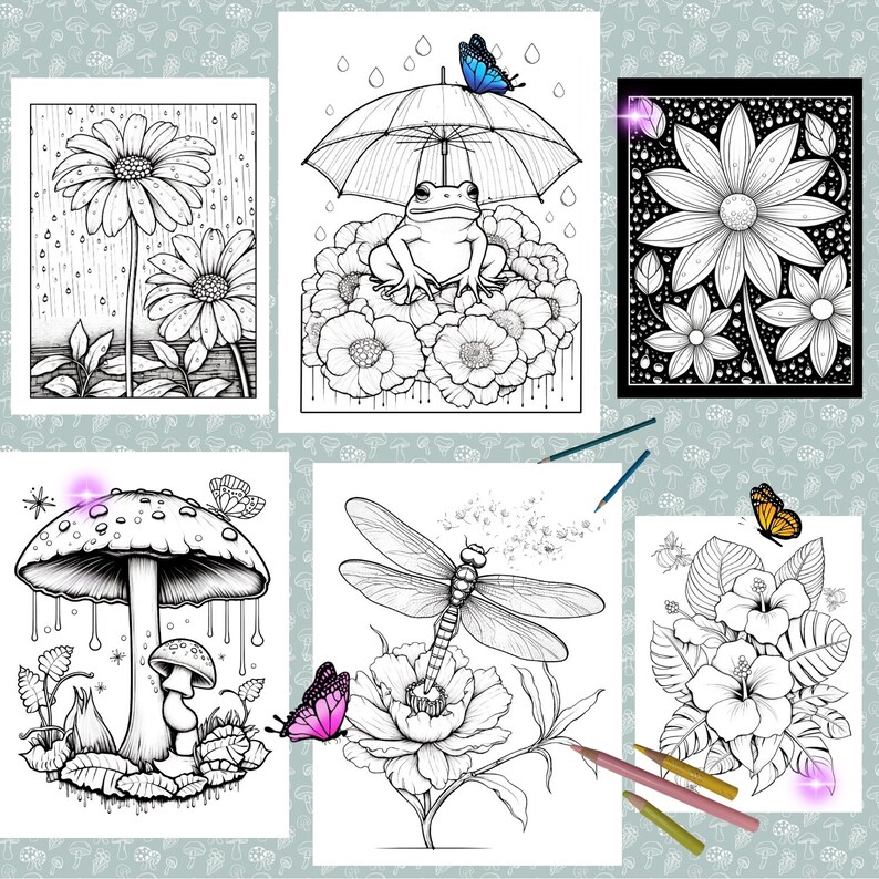 Calming Nature: Adult Coloring Pages With Mushrooms, Animals ...