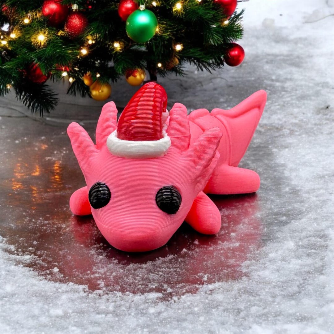 Flexi Axolotl With Santa Hat – 3D Printed Christmas Decor, Customizable ...