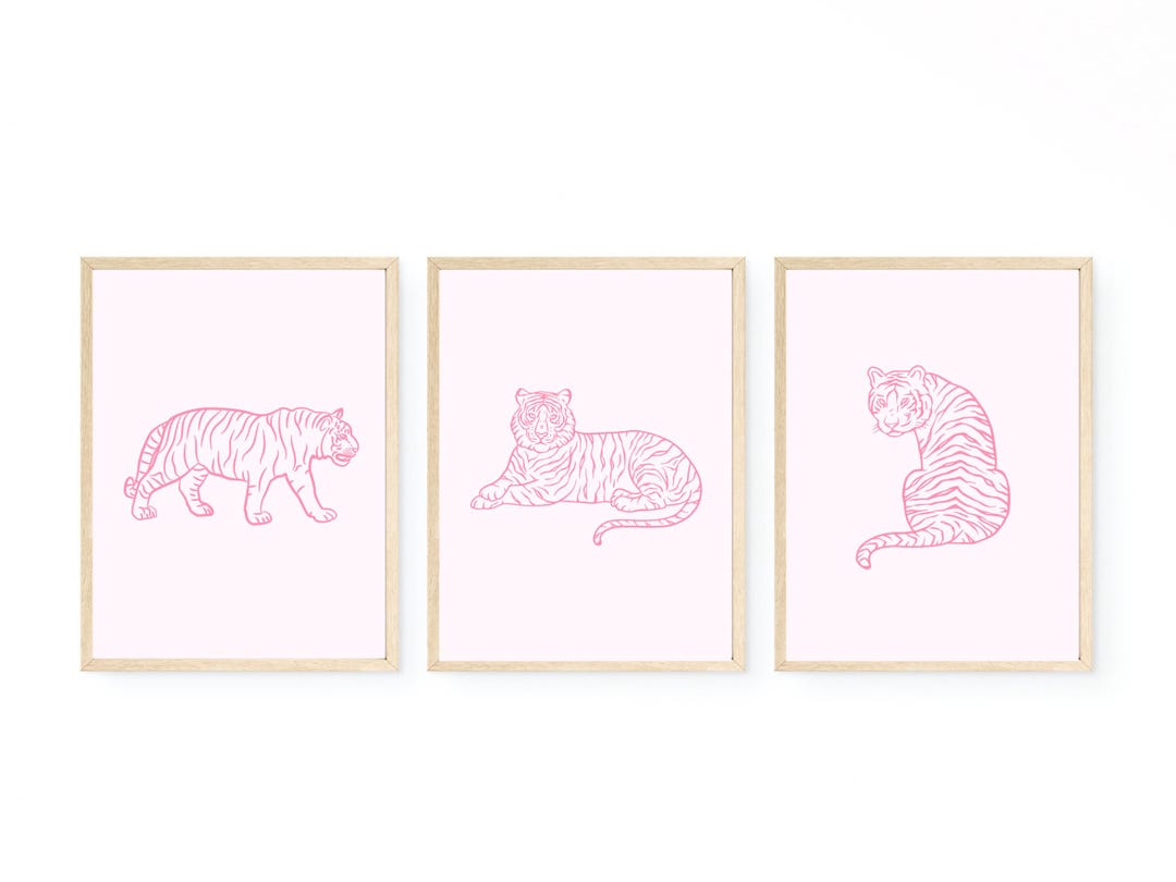 3 Pink Tigers Wall Art | College Tiger Wall Art | College Dorm Wall Art ...