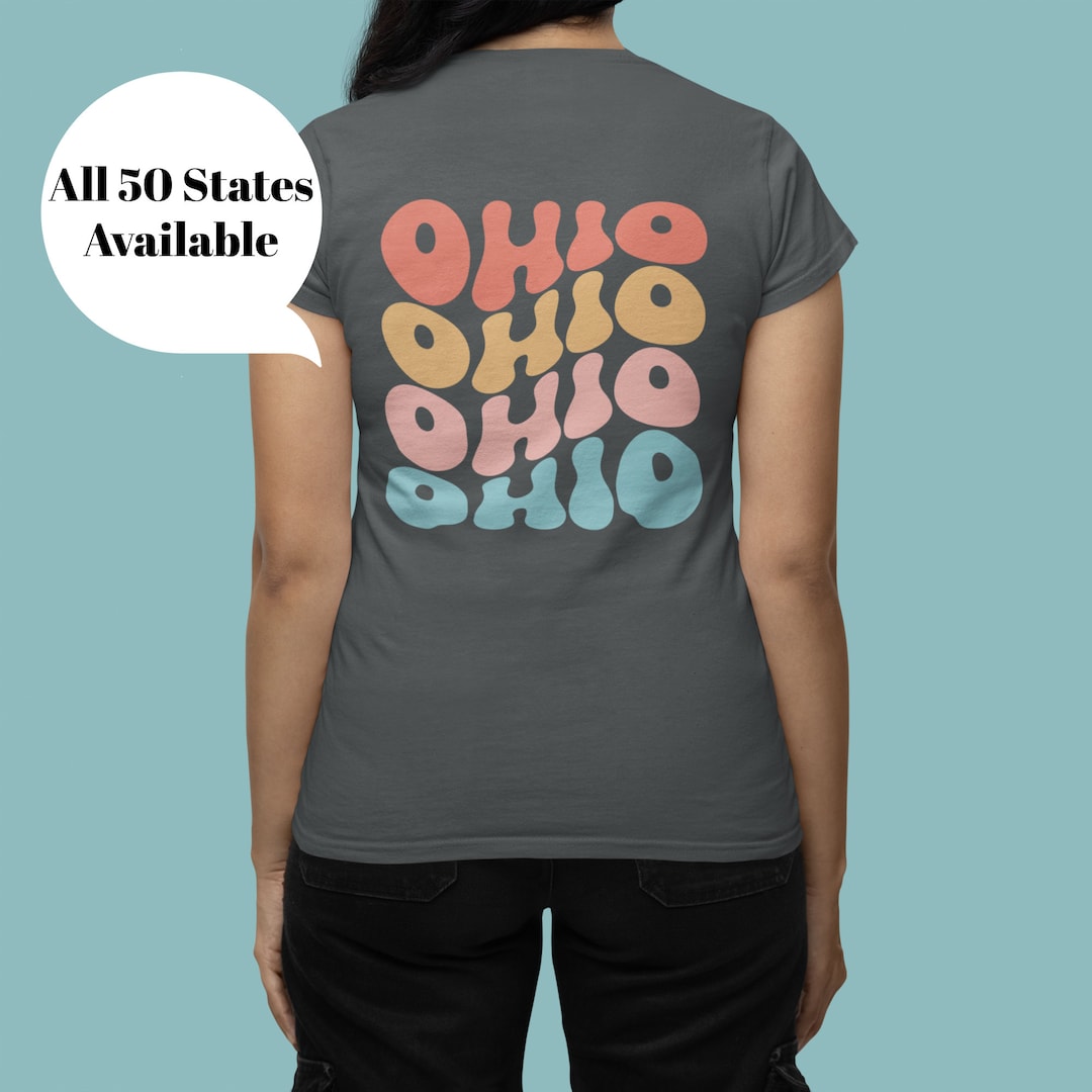 State Outline Tee, Colorful State Names on Back - Etsy