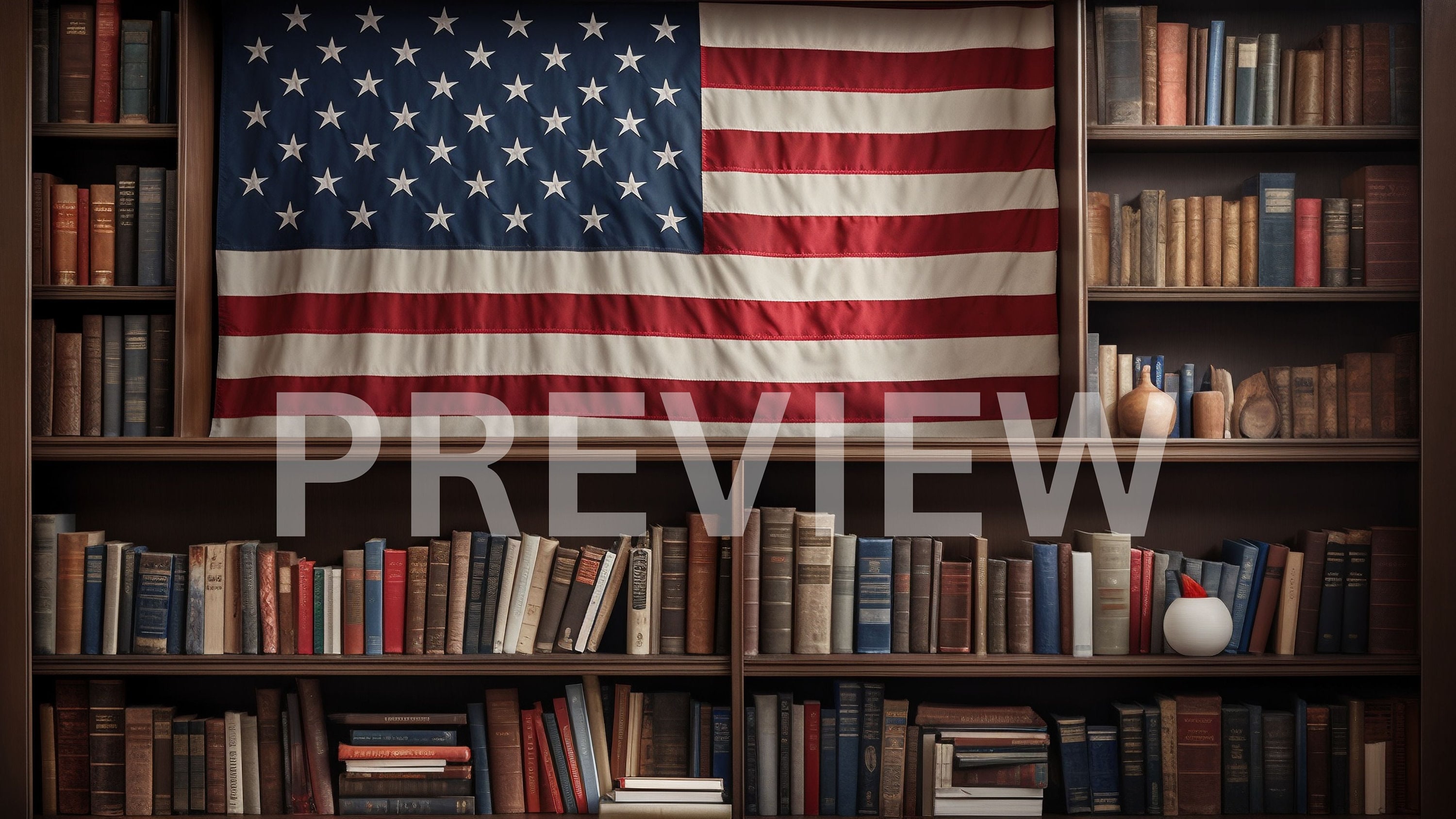 American Flag Bookshelf | Virtual Office Background | American Pride ...