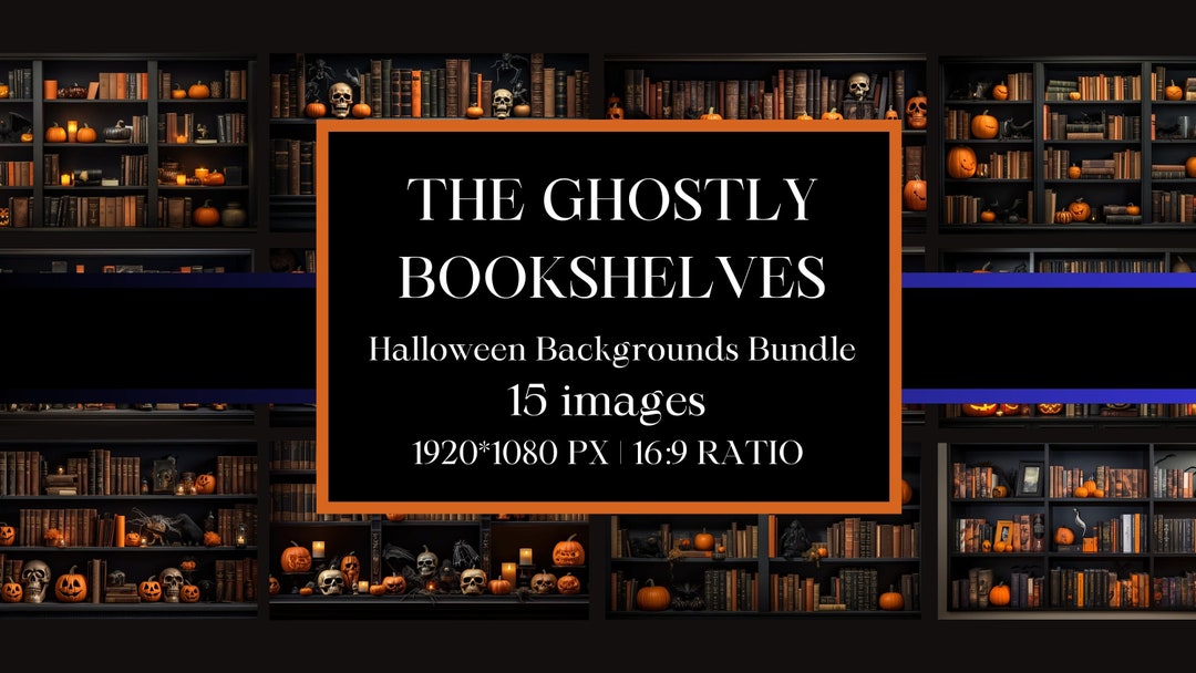 15 Halloween Bookshelves Bundle Halloween Backgrounds Zoom Virtual ...