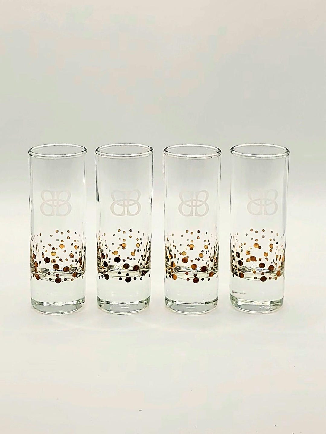 Set of 4 B&B Vintage Confetti Shot Glasses Happy New Year BB Logo Gold ...