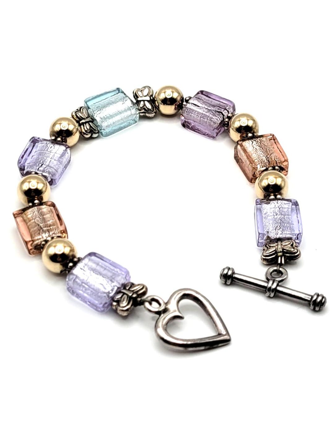 Vintage Glass Beaded Bracelet Silver Gold Peach Lavender Aqua - Etsy