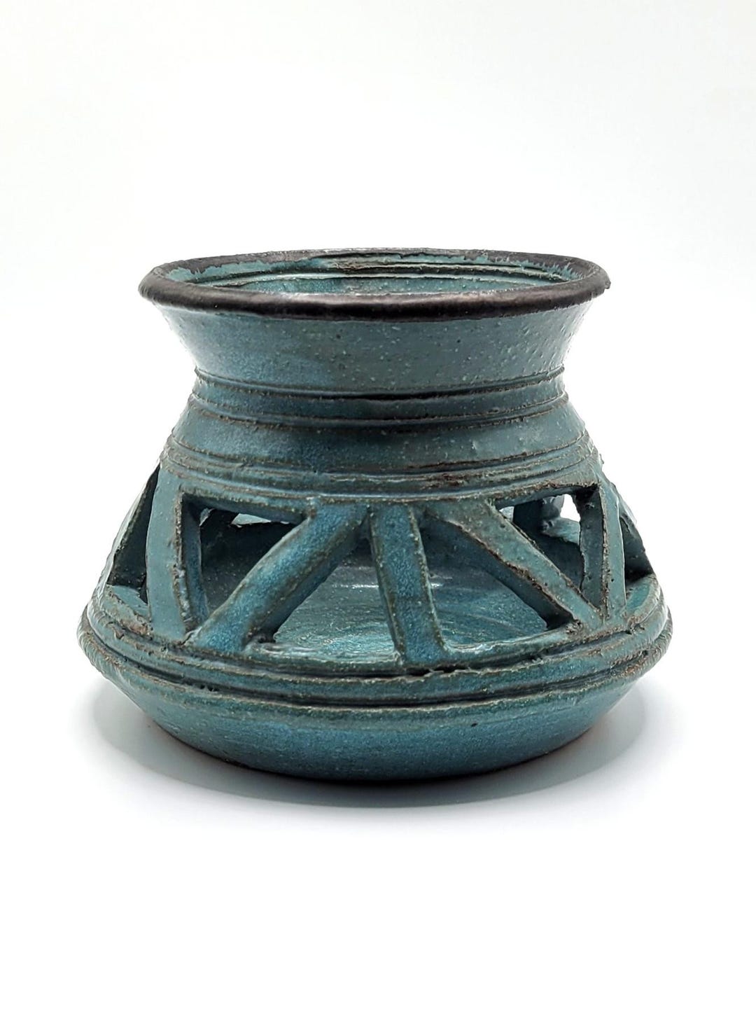 Art Pottery Luminary Vase Signed Katz Aqua Brown Vintage - Etsy