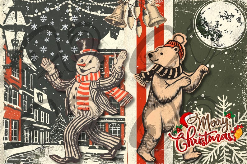 Vintage Christmas Clipart Kit: Retro Santa, Holiday Graphics (digital ...