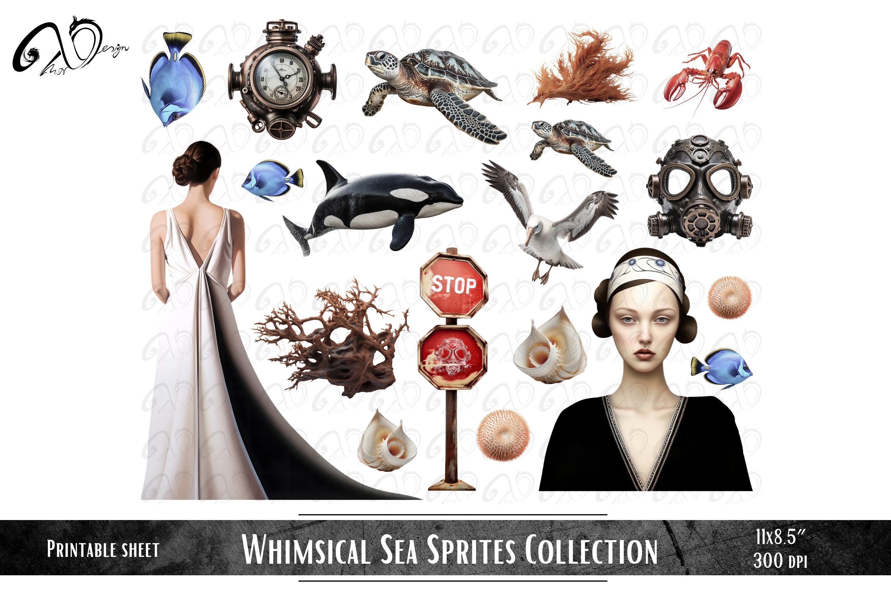 Whimsical Sea Sprites Collection Mixed Media Printable - Etsy
