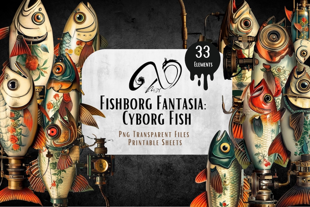 Fishborg: Cyborg Fish, Printable Surreal Backgrounds, Commercial Use ...