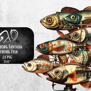 Fishborg: Cyborg Fish, Printable Surreal Backgrounds, Commercial Use ...