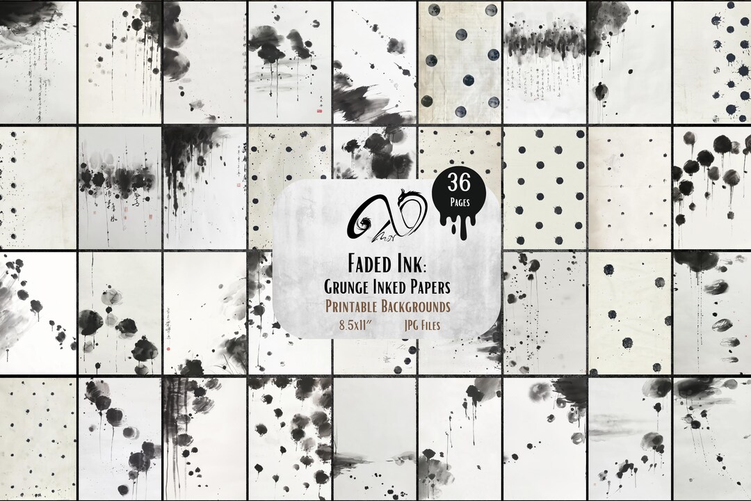 Faded Ink: Grunge Inked Papers, Background Printable Writing Art ...