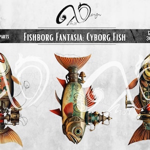 Fishborg: Cyborg Fish, Printable Surreal Backgrounds, Commercial Use ...