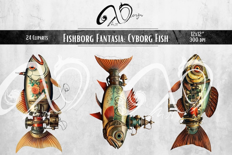 Fishborg: Cyborg Fish, Printable Surreal Backgrounds, Commercial Use ...