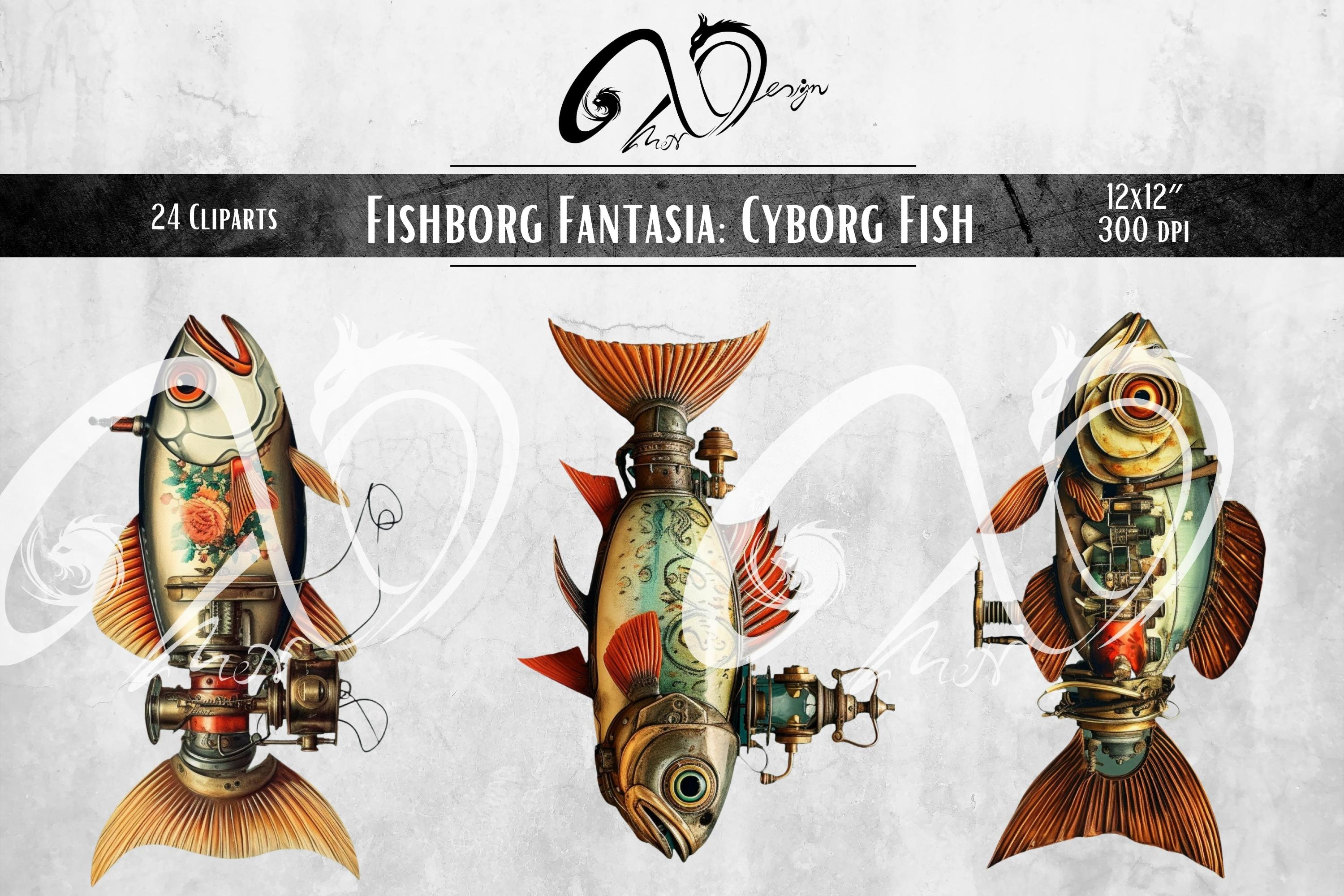 Fishborg: Cyborg Fish, Printable Surreal Backgrounds, Commercial Use ...