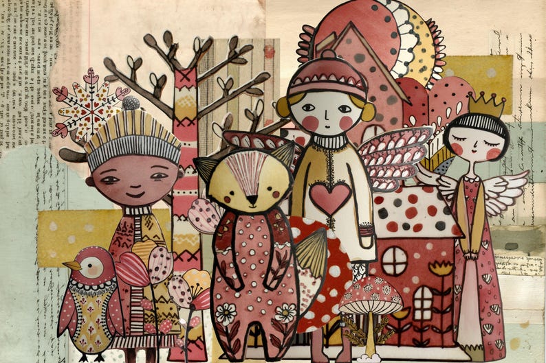 Folk Winter Tales Clipart Kit – Rustic Collage Paper, Cozy Designs ...