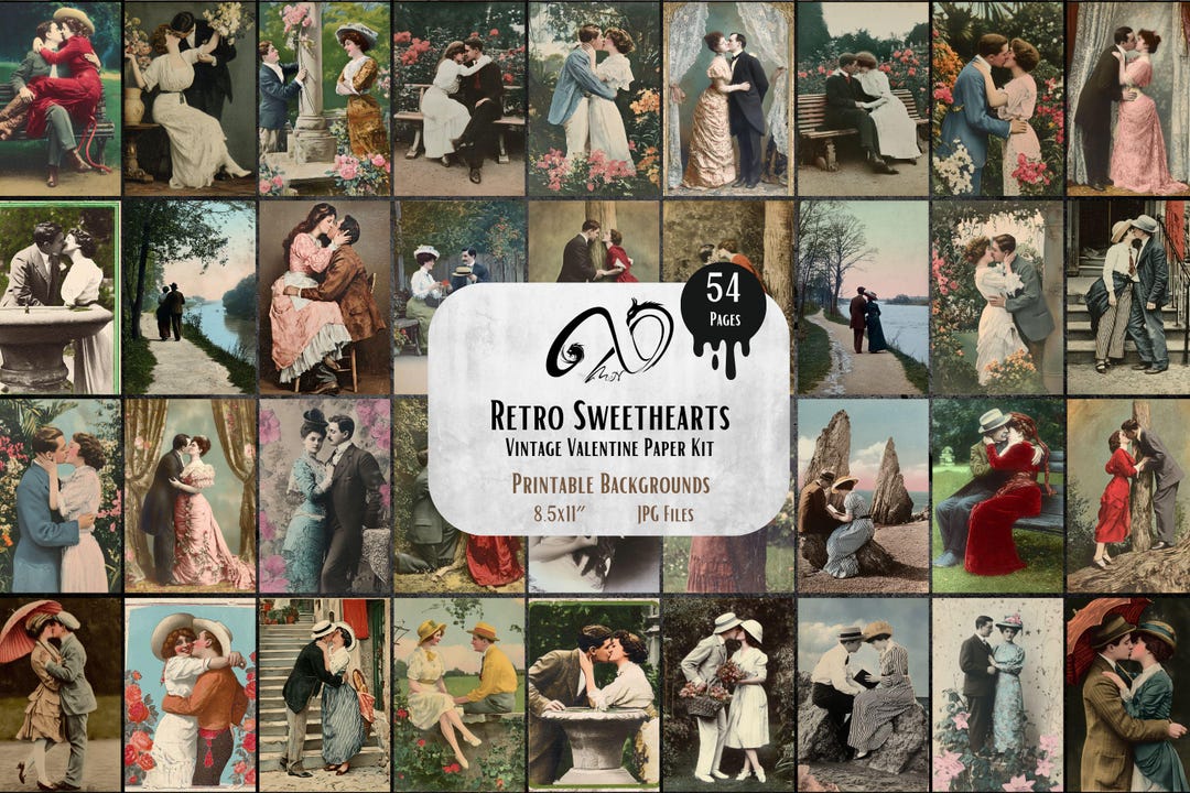 Retro Sweethearts — Vintage Valentine Paper Kit, Distressed Photo ...