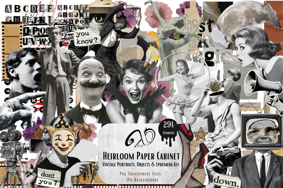 Vintage Portrait Ephemera Kit: Collage Art, Scrapbooking (digital ...