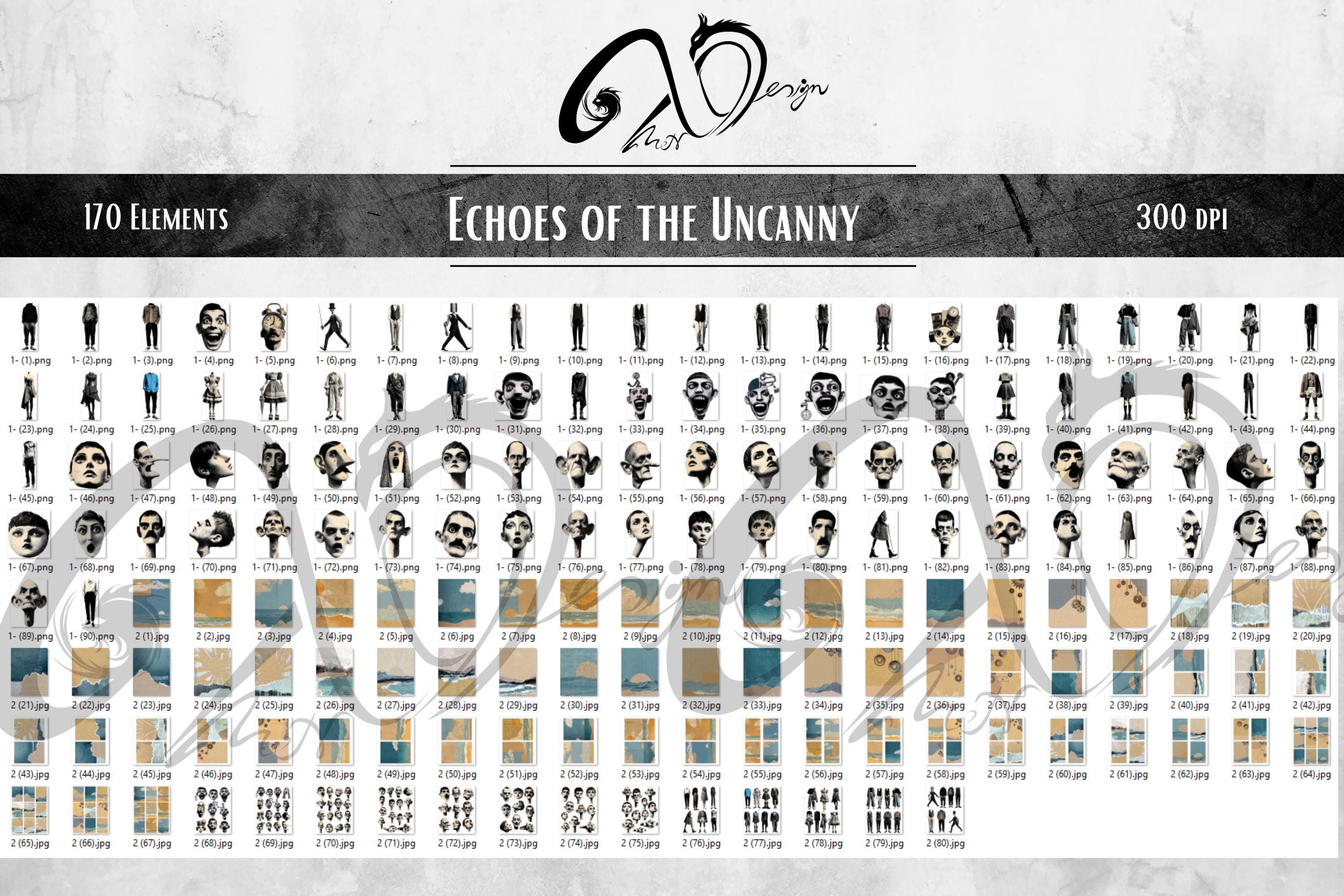 Echoes of the Uncanny – Surreal Portrait Clipart & Grunge Background ...