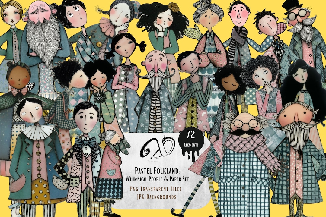 Pastel Folkland Clipart, Whimsical People, Scrapbooking Supplies ...