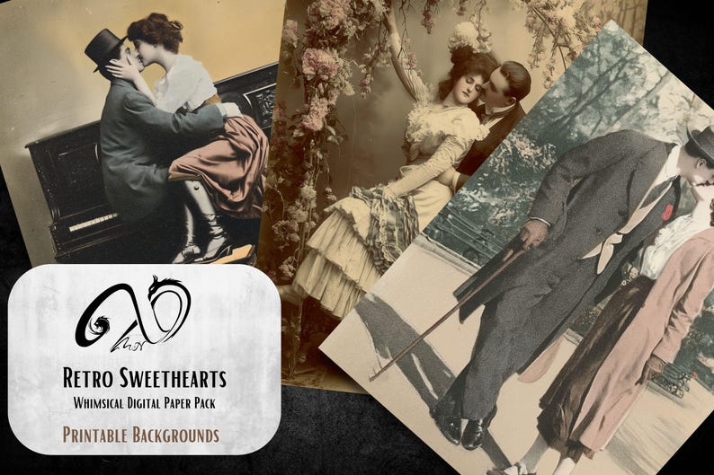 Retro Sweethearts — Vintage Valentine Paper Kit, Distressed Photo ...