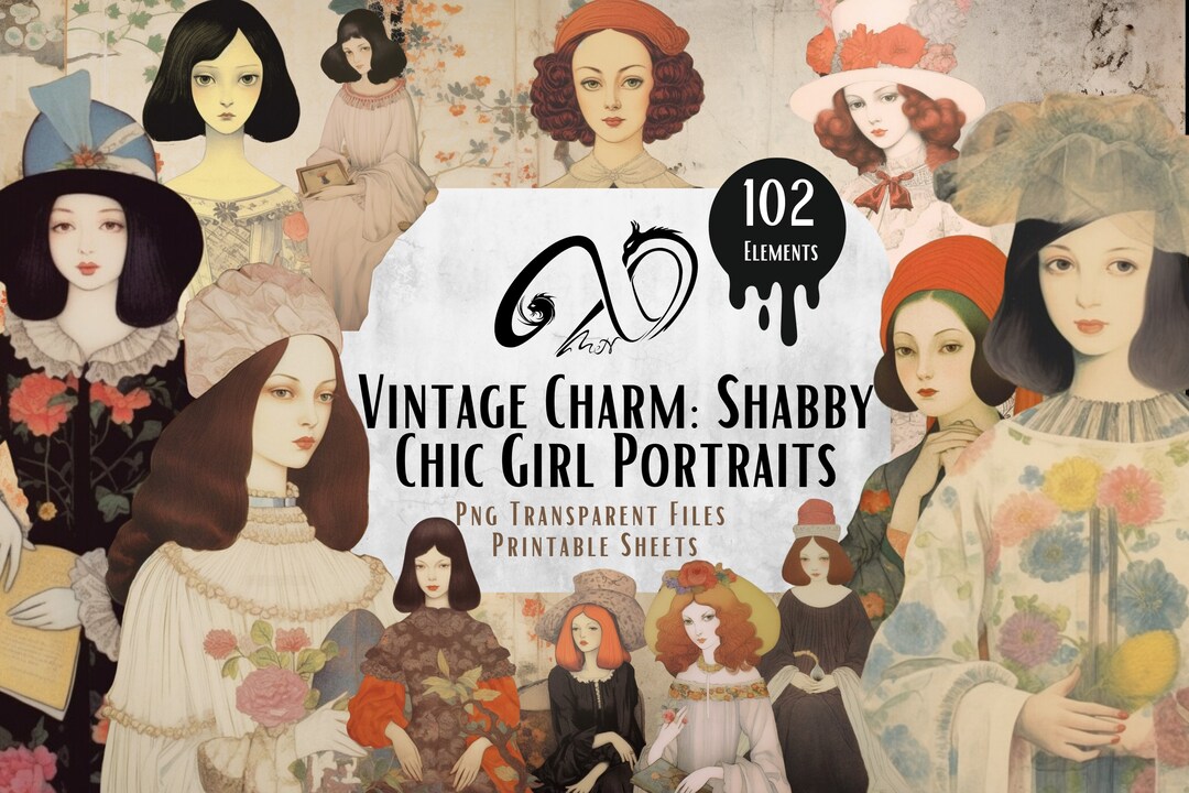 Vintage Charm- Shabby Chic Girl Portraits, Papers, Digital Download ...