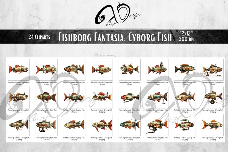Fishborg: Cyborg Fish, Printable Surreal Backgrounds, Commercial Use ...