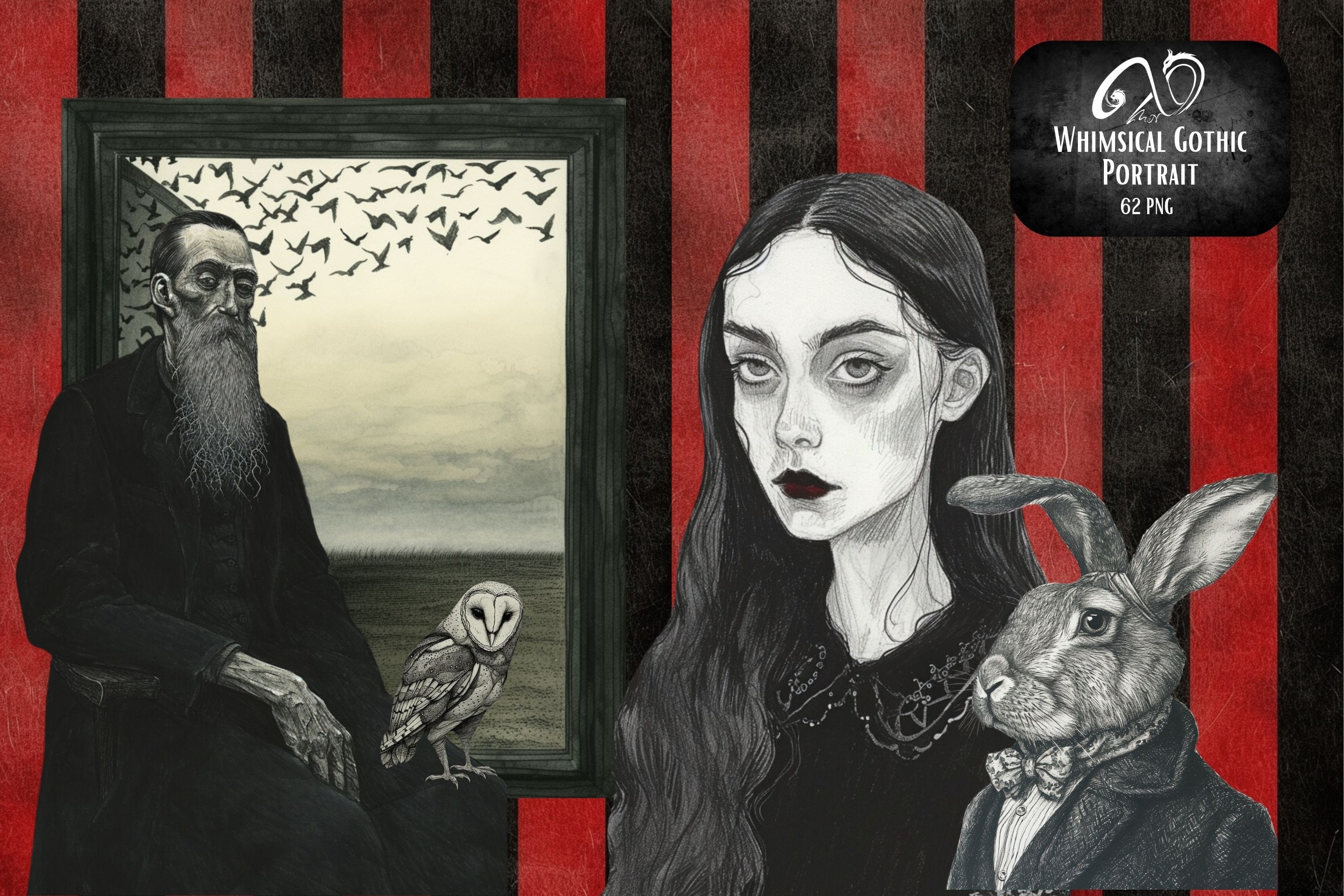 Whimsical Gothic Portrait Clipart, Printable Ephemera (digital Download ...