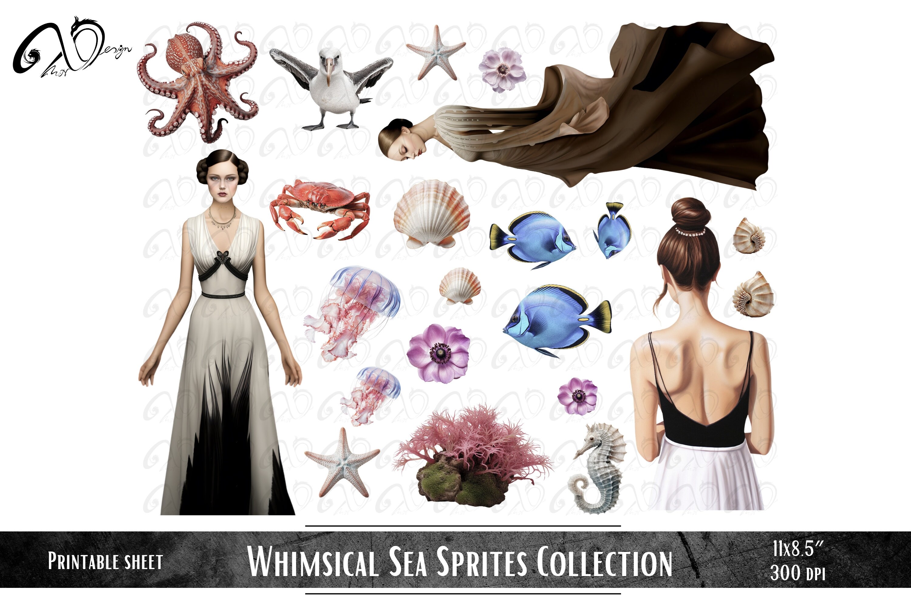 Whimsical Sea Sprites Collection Mixed Media Printable - Etsy