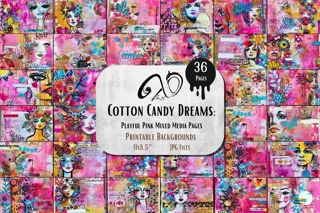 Cotton Candy Dreams, Playful Pink Mixed Media Pages, Digital Download ...