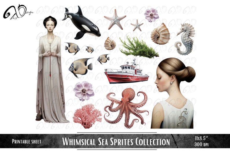 Whimsical Sea Sprites Collection Mixed Media Printable - Etsy