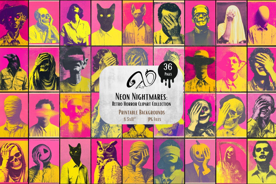 Retro Horror: Neon Nightmares Printable Backgrounds (digital Download ...