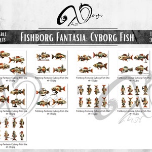Fishborg: Cyborg Fish, Printable Surreal Backgrounds, Commercial Use ...
