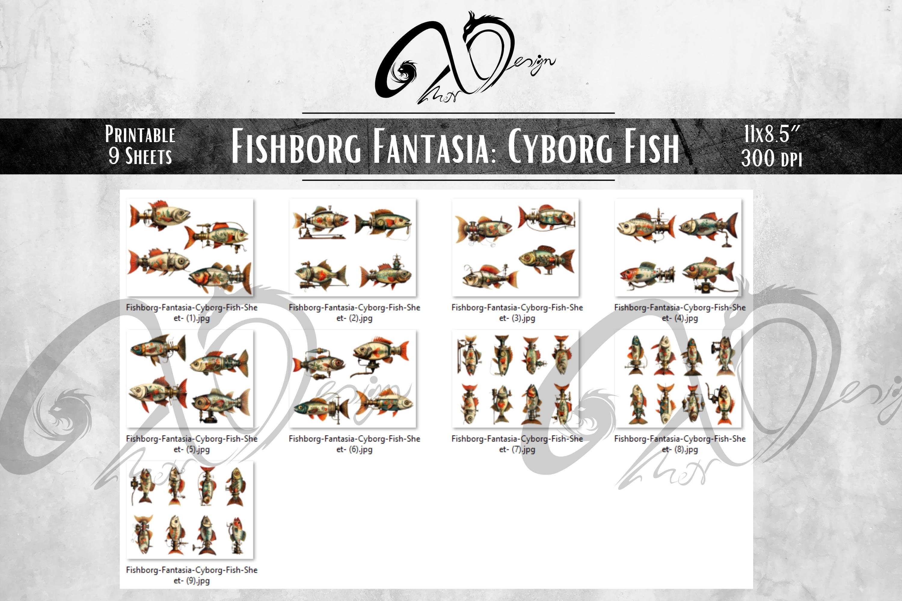 Fishborg: Cyborg Fish, Printable Surreal Backgrounds, Commercial Use ...
