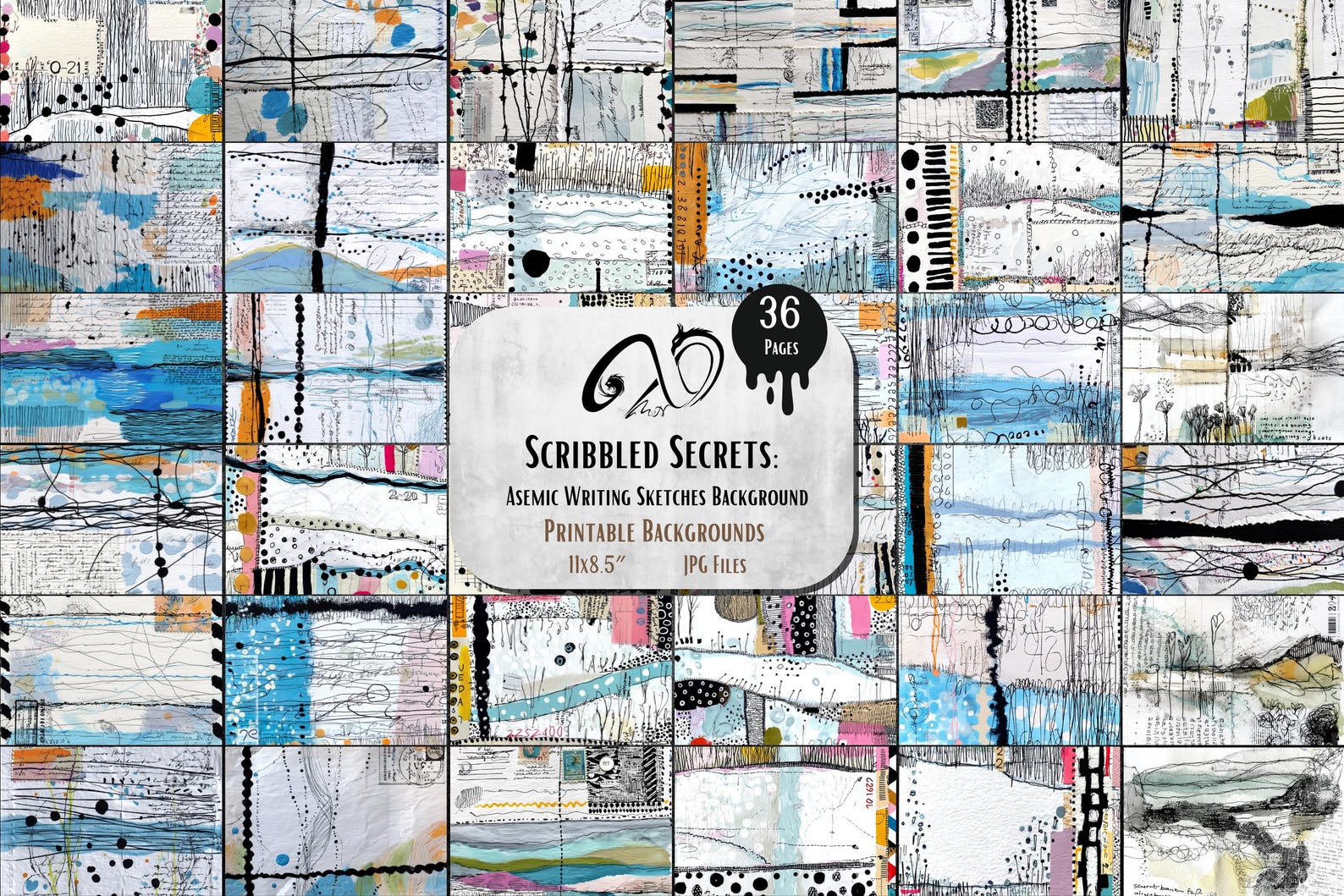 Asemic Writing Art, Scribbled Abstract Sketches, Collage Paper (digital ...