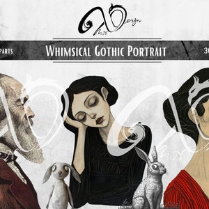Whimsical Gothic Portrait, Ephemera, Mixed Media Art, Printable ...