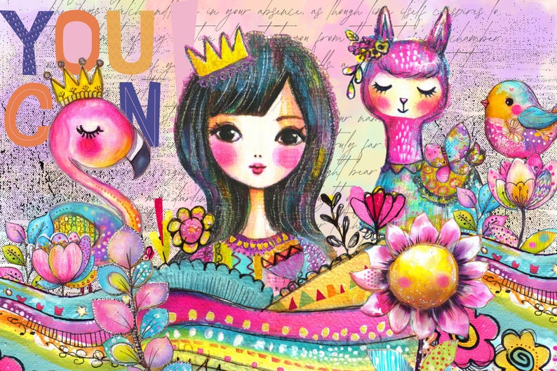 Rainbow Paper Doll Clipart: Whimsical Mixed Media Art (digital Download ...