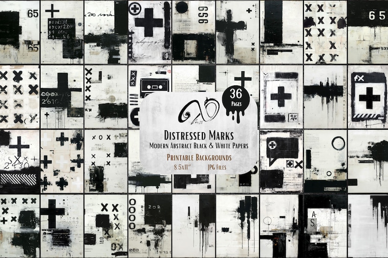 Distressed Marks — Modern Abstract Black & White Papers, Abstract ...