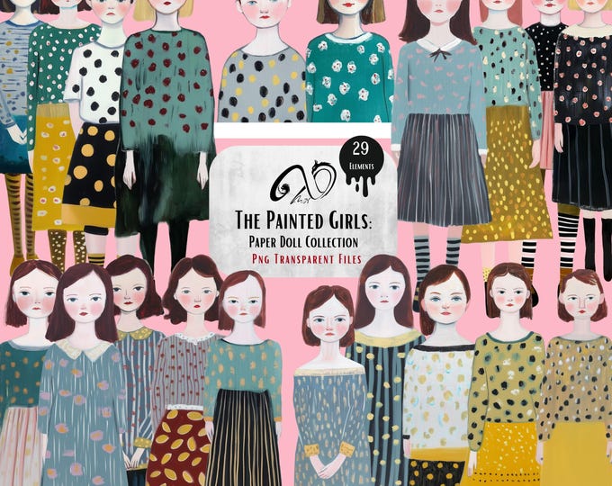 Painted Girls Paper Doll Collection: PNG Clipart, Printable Sheets (PDF ...