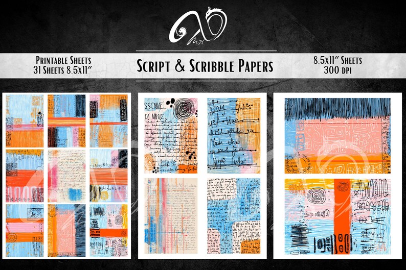 Asemic Writing Collage Papers: Printable Art Backgrounds (JPG) - Etsy