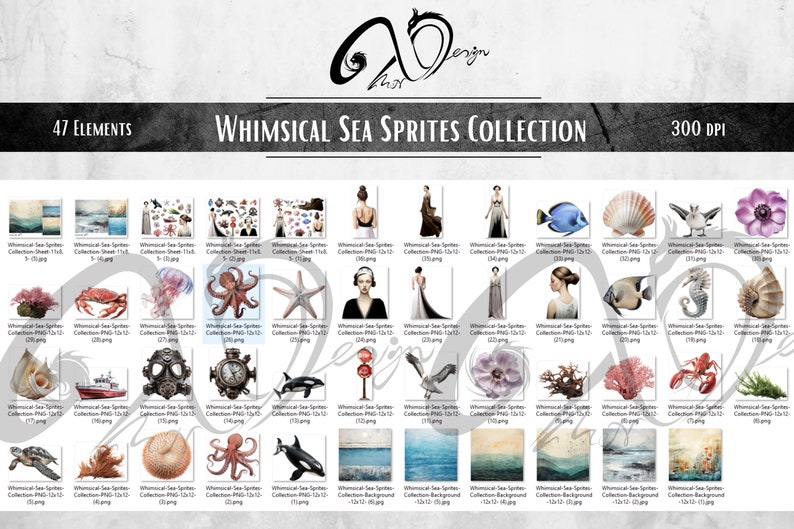 Whimsical Sea Sprites Collection Mixed Media Printable - Etsy