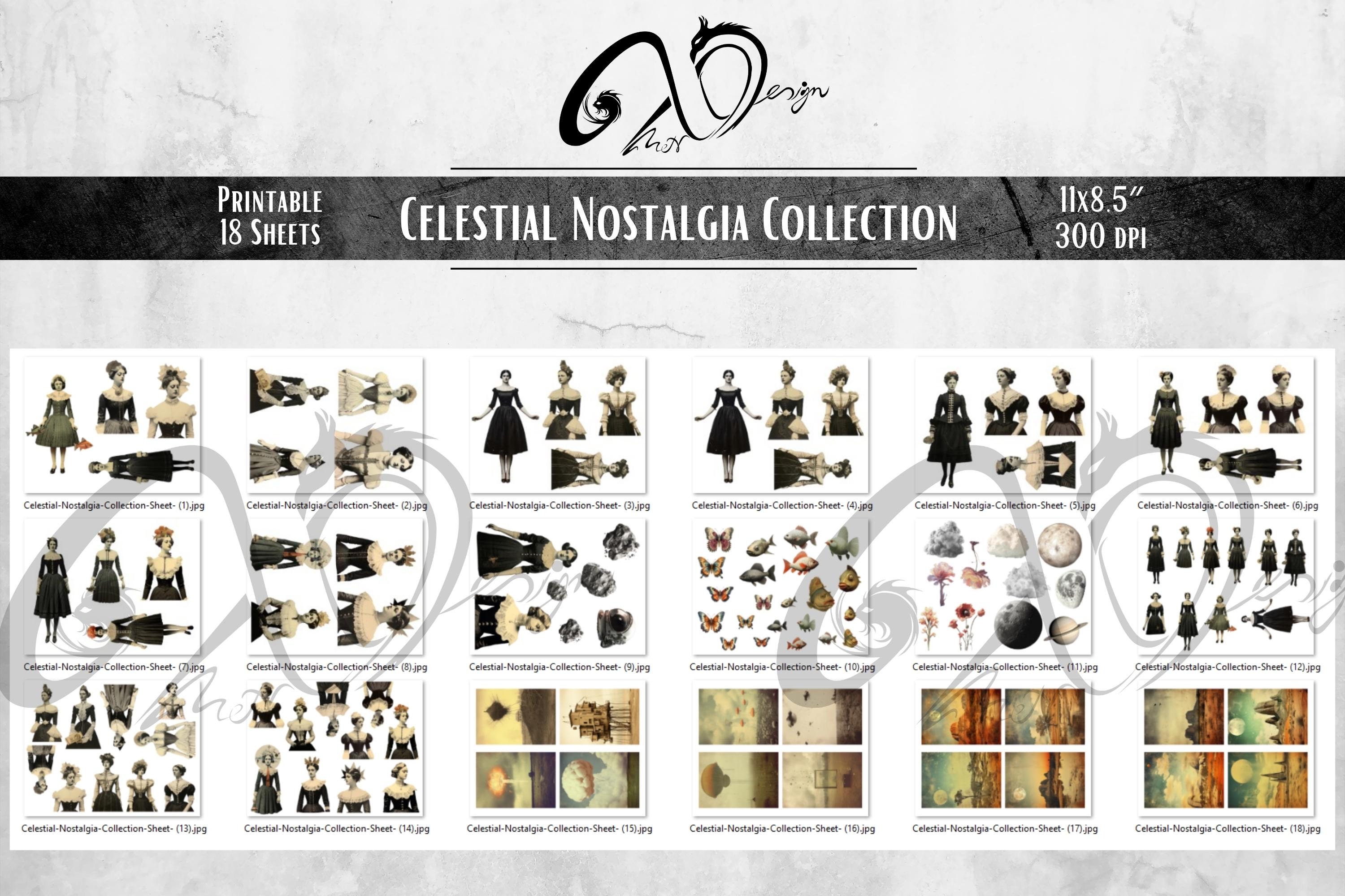 Celestial Nostalgia Collection, Printable Surreal Backgrounds, Commercial Use, Collage ...
