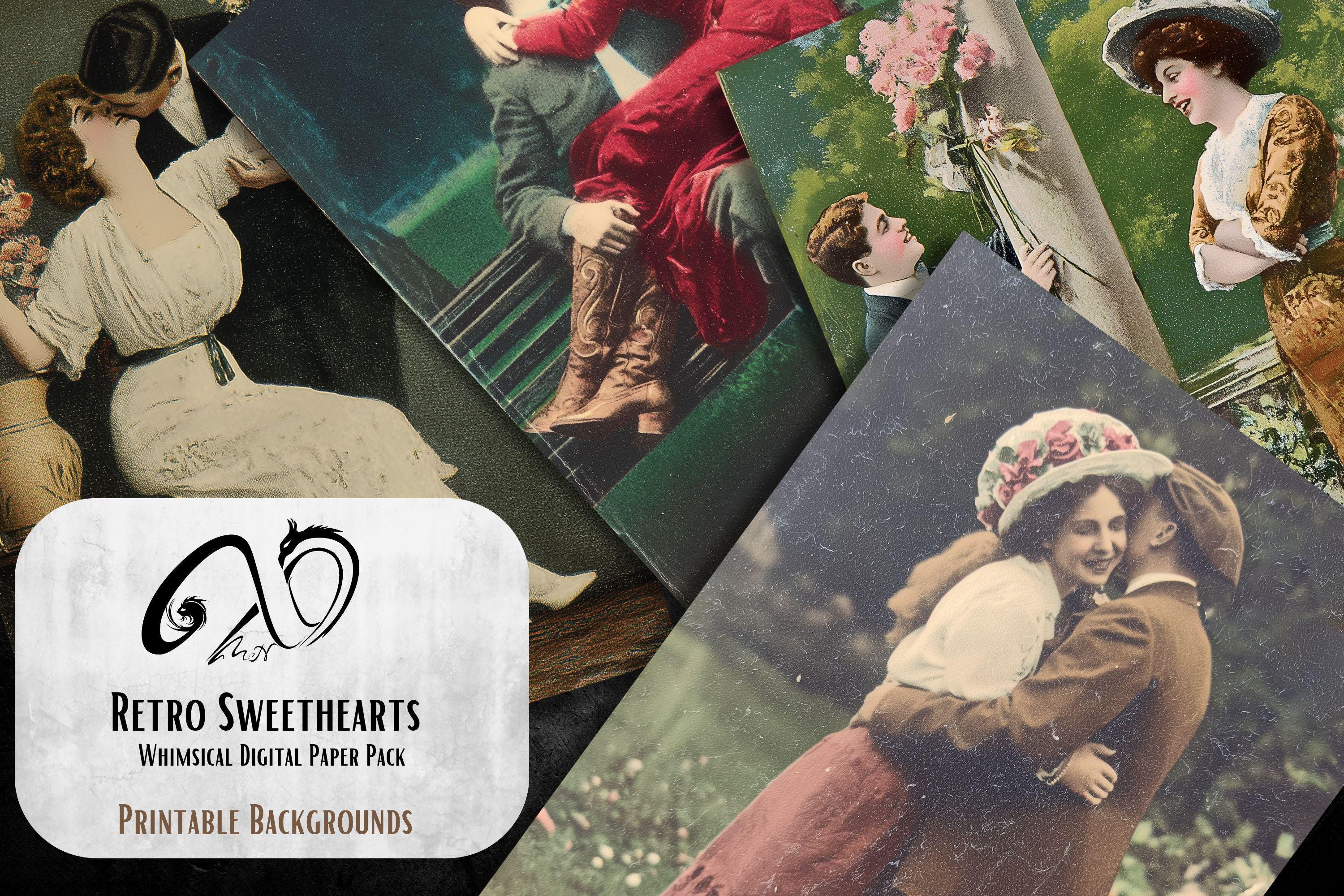 Retro Sweethearts — Vintage Valentine Paper Kit, Distressed Photo ...