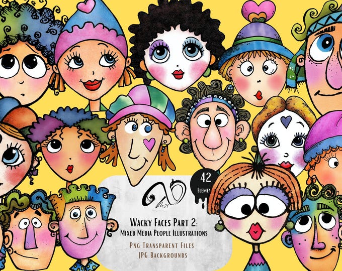 Quirky Whimsical Funny Faces Clipart Set - 13 PNG Instant Download ...