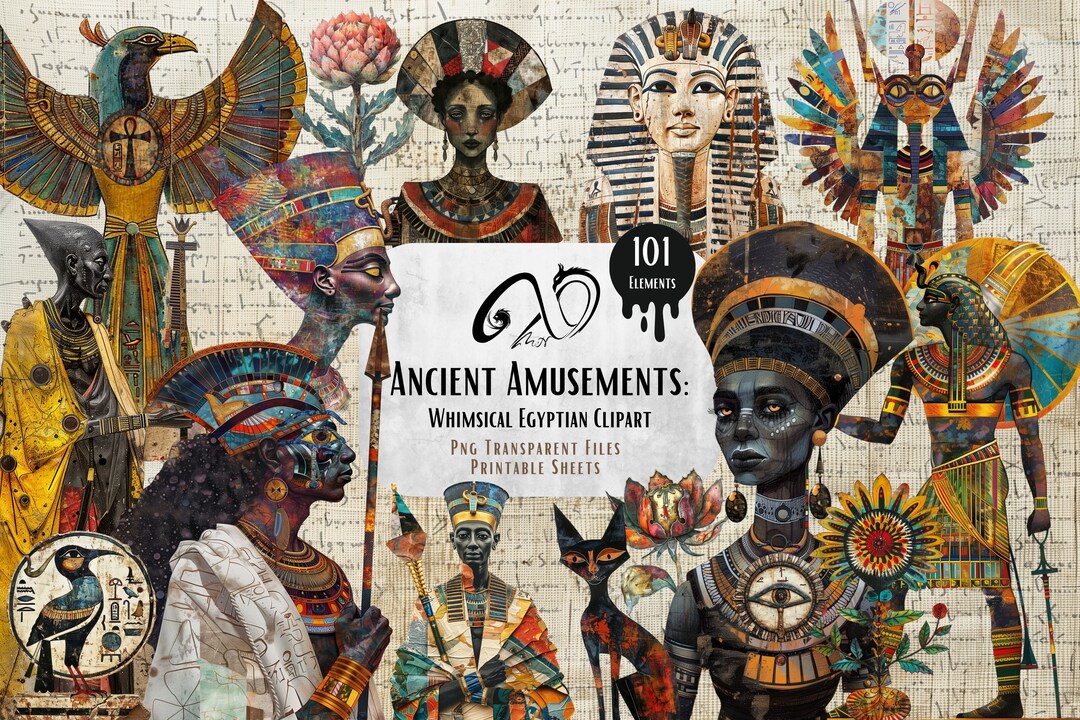 Ancient Amusements: Whimsical Egyptian Clipart, Ephemera, Mixed Media ...