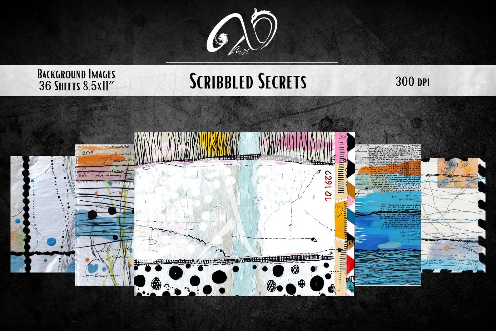 Asemic Writing Art, Scribbled Abstract Sketches, Collage Paper (digital ...
